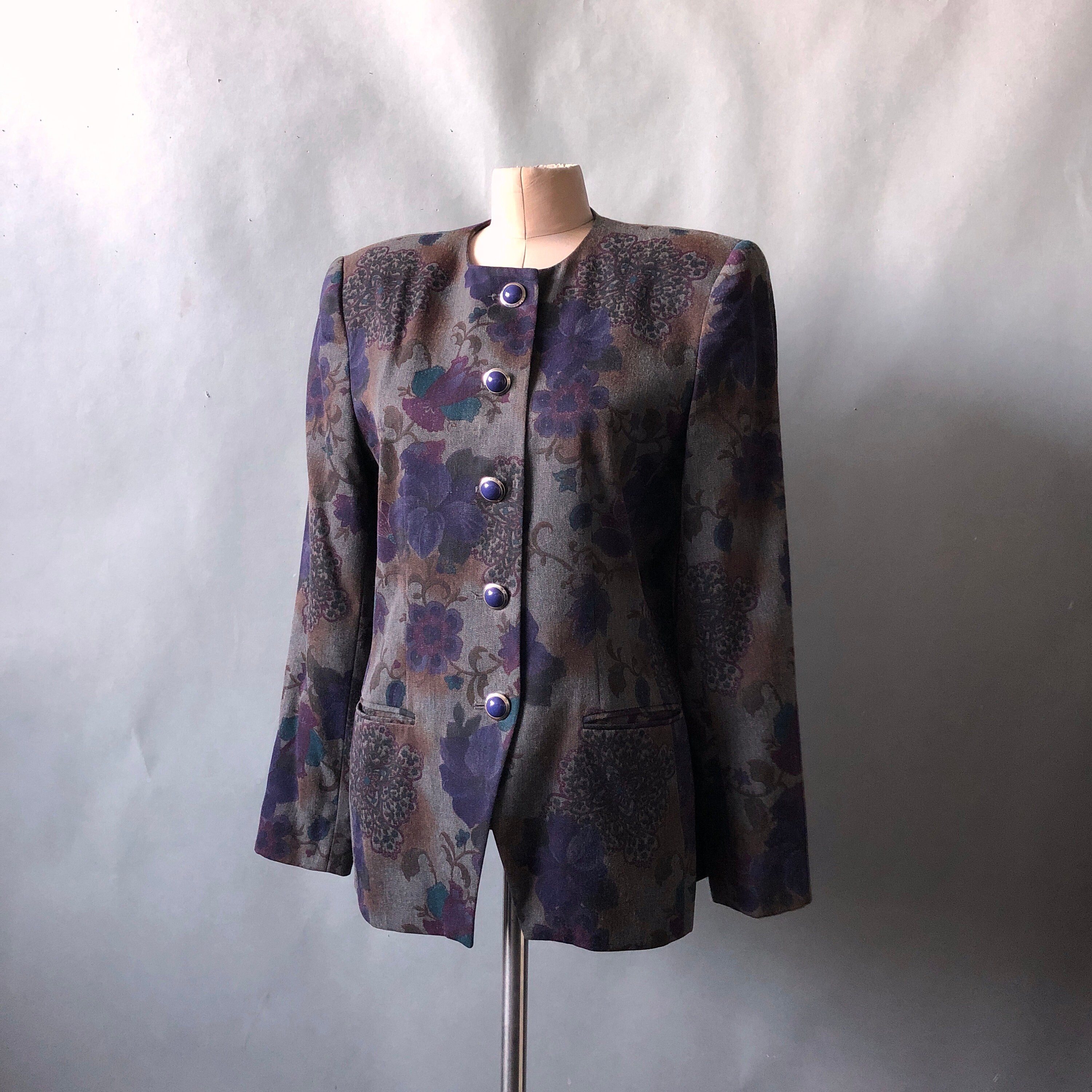 Vintage 80s Blazer Wool Twill Floral Print / Kasper ASL Sz 6 / - Etsy