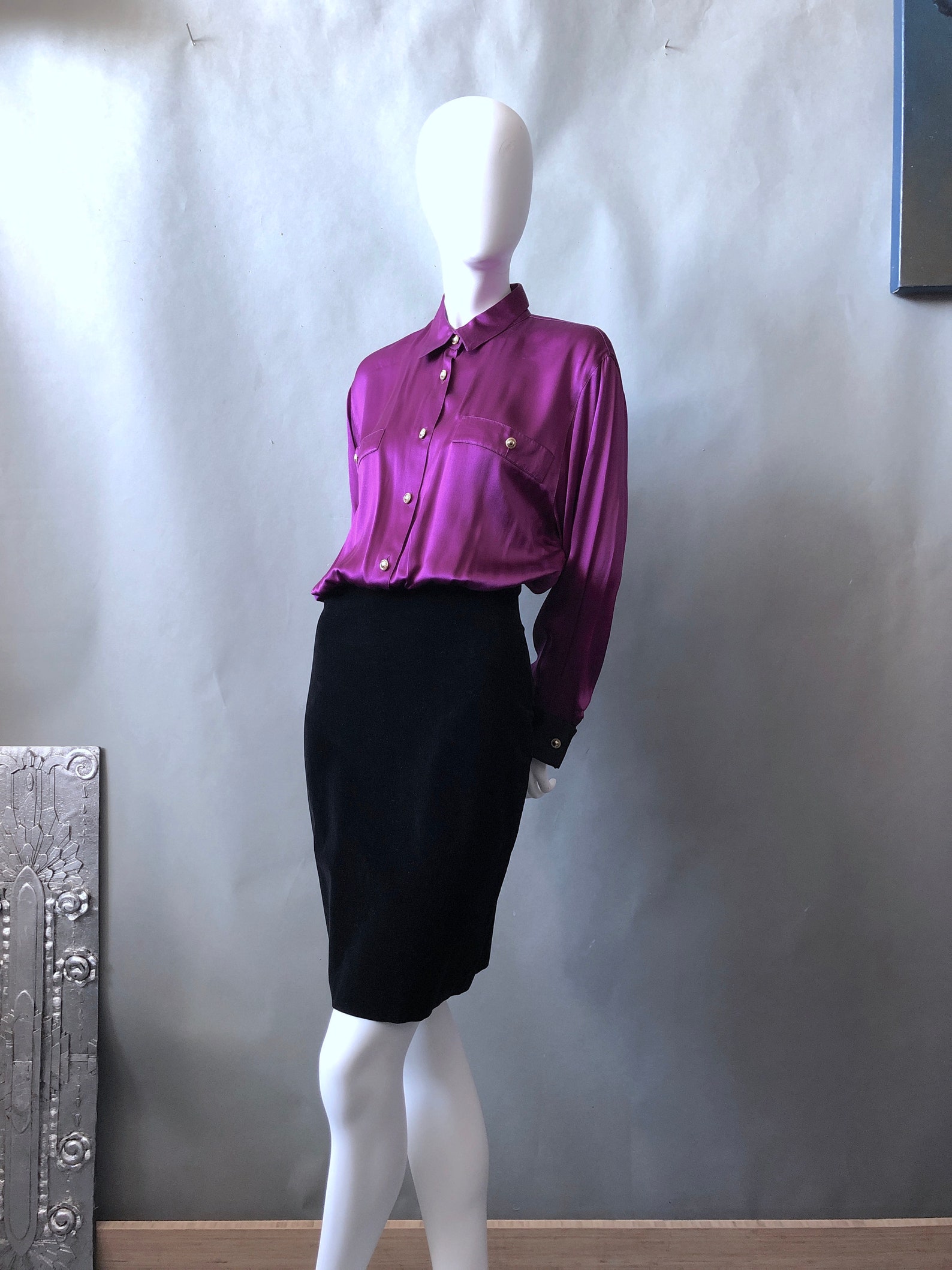 Vintage 1980s Ribelle Italy Purple Silk & Velvet Skirt Cocktail Dress ...