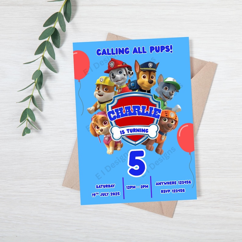 Paw Patrol Theme Birthday Invitation | Childs Birthday Invitation ...