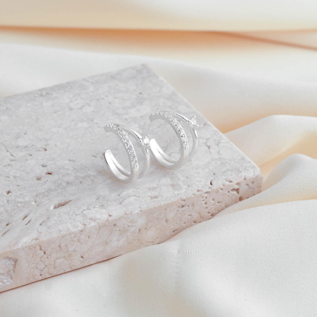 CZ Double Band Ear Cuff, Sterling Silver Minimalist Conch Ear Cuff ...