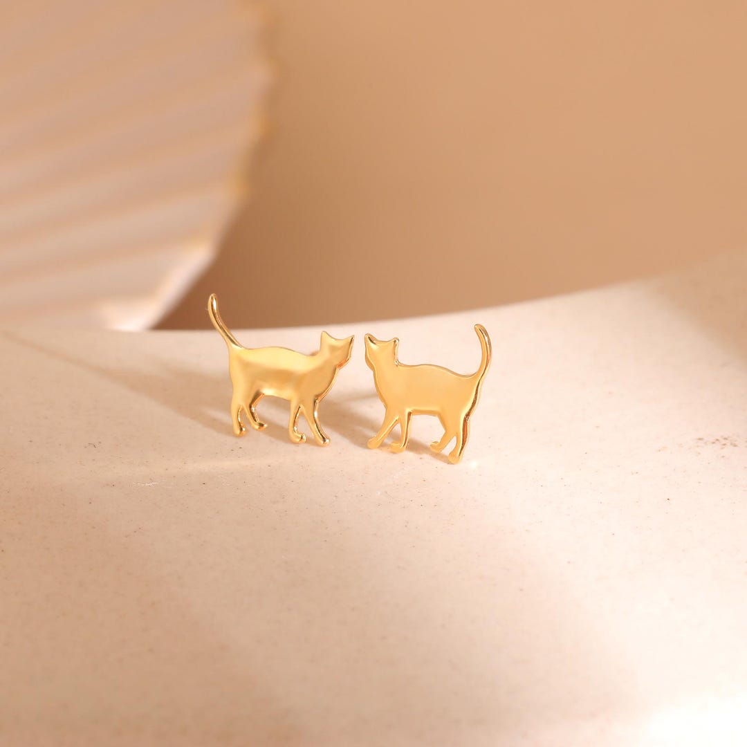 Cute Cat Stud Earrings in Sterling Silver, Tiny Cat Studs, Silver/gold ...