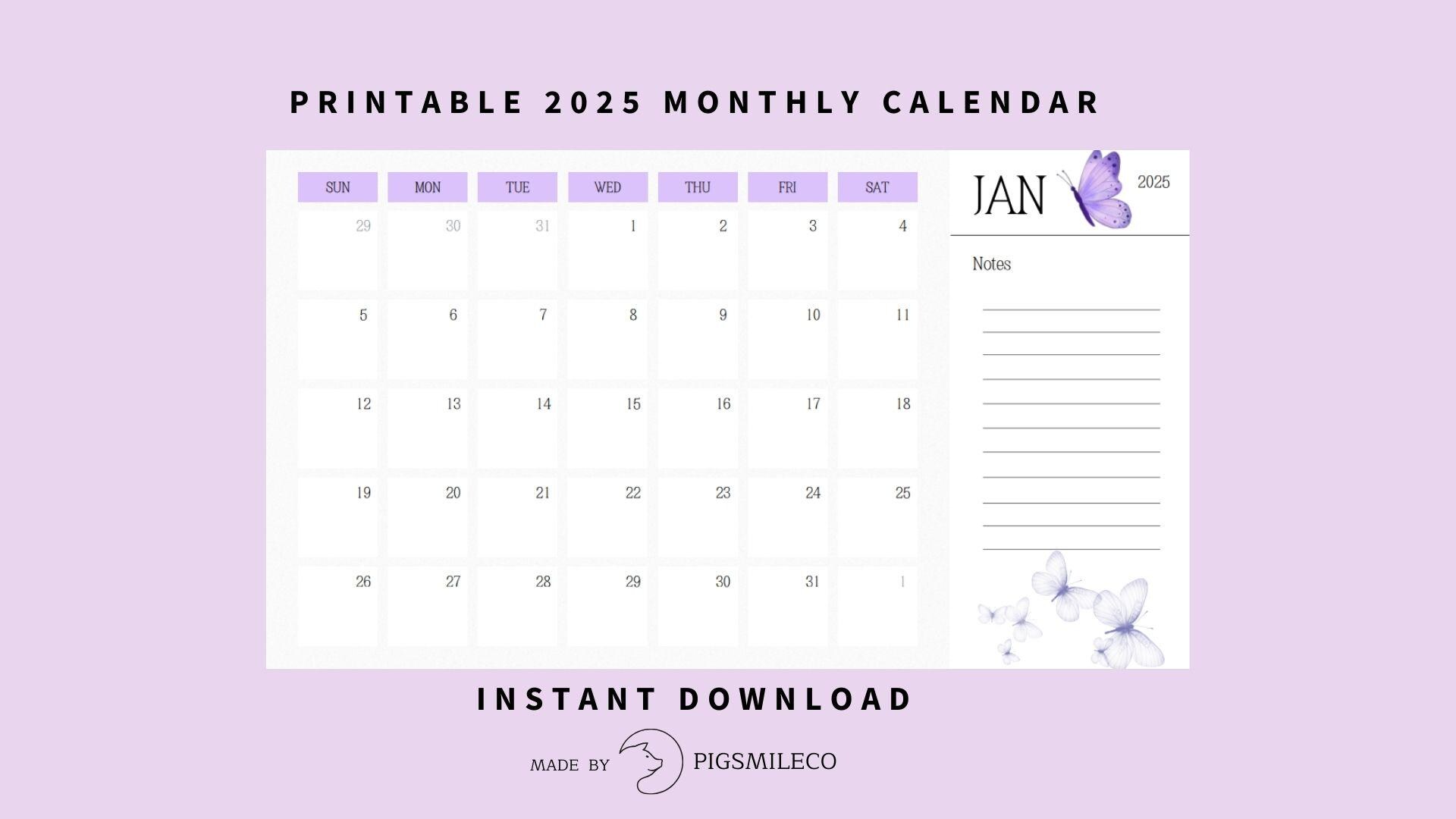 2025 Butterfly Calendar: Purple Monthly Planner (digital Download) - Etsy