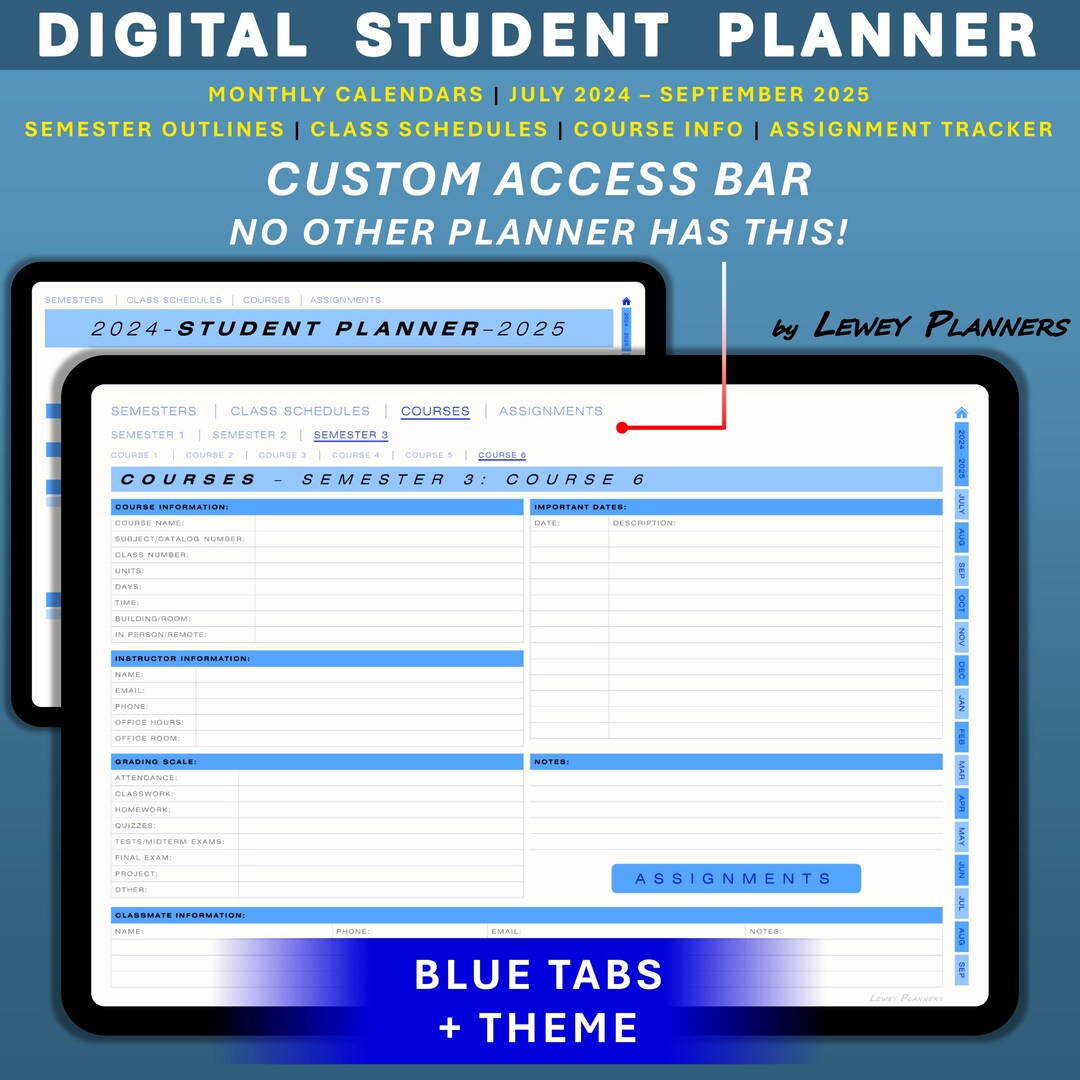 Hyperlinked Digital Student Planner for Goodnotes, 2024 2025 Academic ...