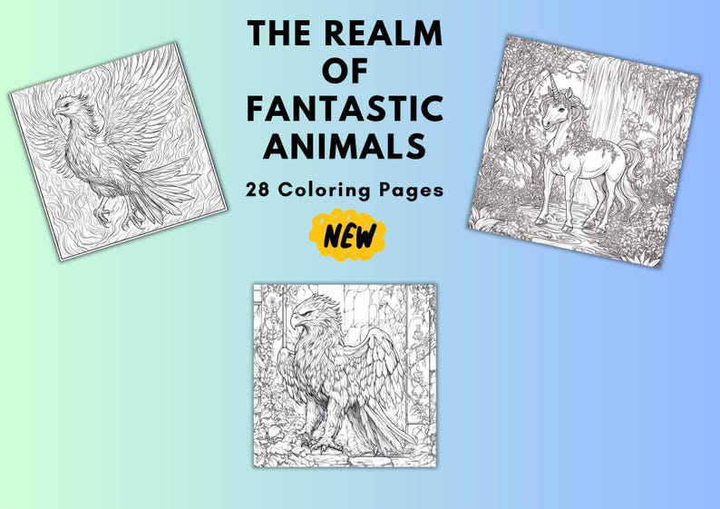 The Realm of Fantastic Animals: Coloring Pages - Etsy