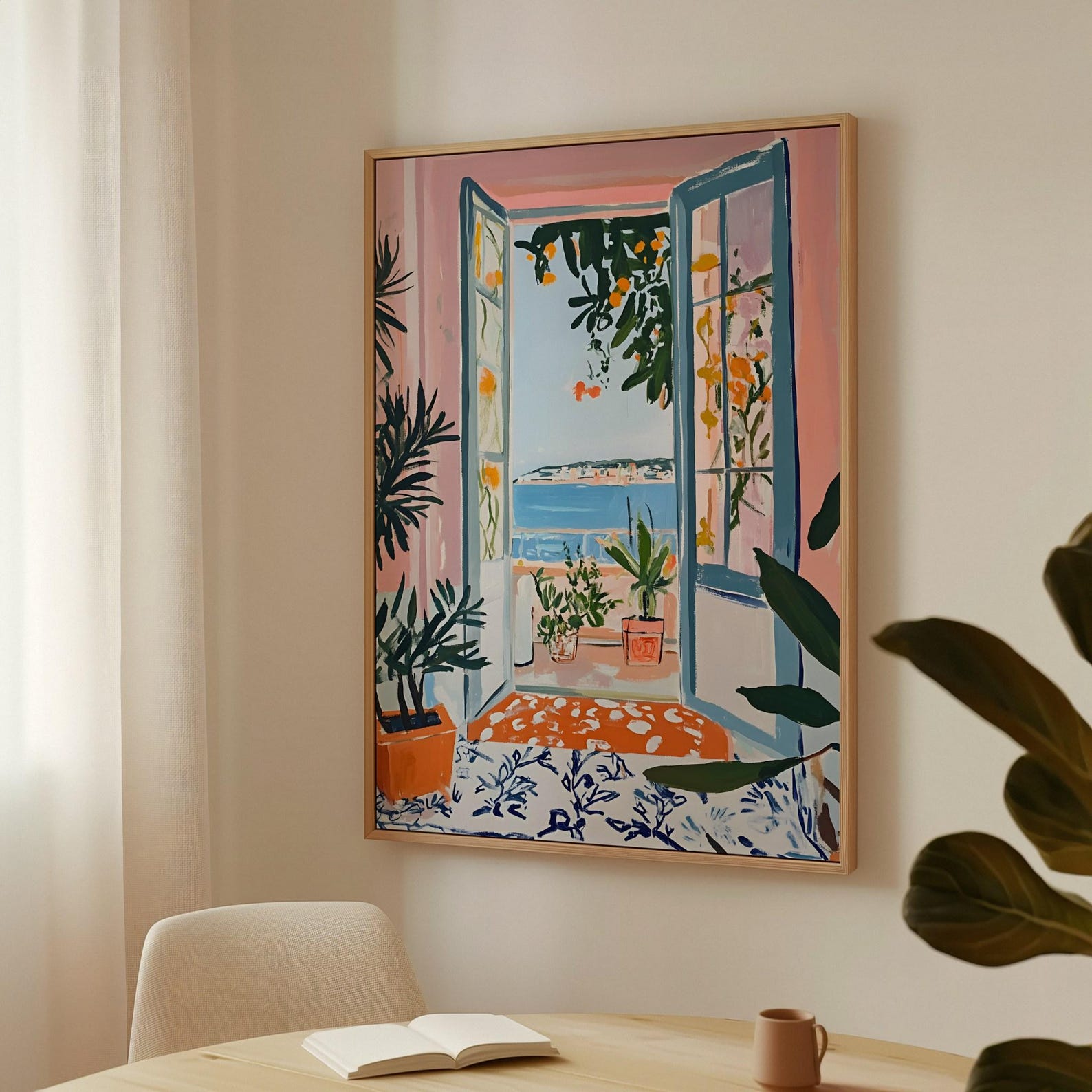Pastel Window View Wall Decor, Soft Pastel Interior Sunny Seashore ...