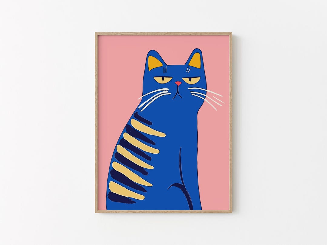 Cat Printable Wall Art, Grumpy Blue Cat Art Print, Modern Print, Cat ...