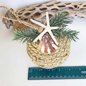 ROPE CHRISTMAS ORNAMENT, Seashell Starfish Ornament, Rope Ball, Coastal ...