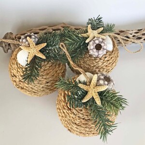 ROPE CHRISTMAS ORNAMENT, Seashell Starfish Ornament, Rope Ball, Coastal ...