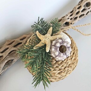 ROPE CHRISTMAS ORNAMENT, Seashell Starfish Ornament, Rope Ball, Coastal ...