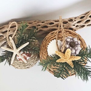 ROPE CHRISTMAS ORNAMENT, Seashell Starfish Ornament, Rope Ball, Coastal ...