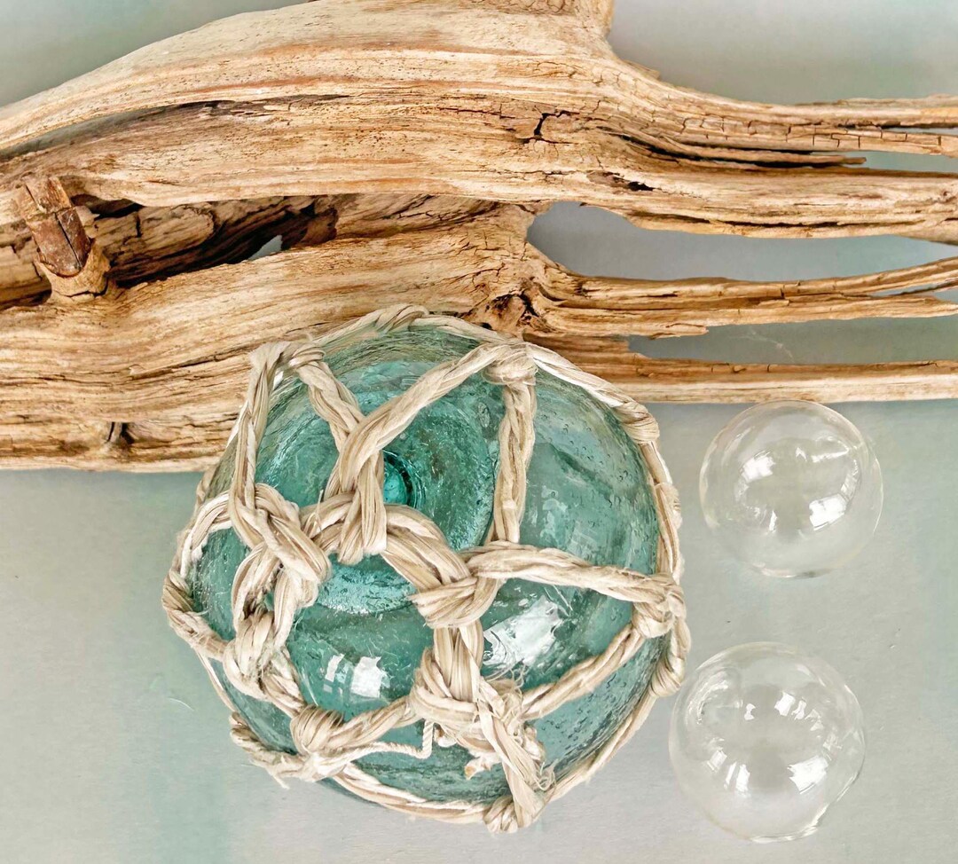 VINTAGE FISHING FLOAT 35, Beach Decor, Aqua Glass Float, Pearly Net ...