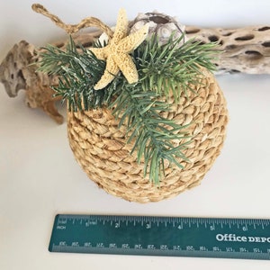 ROPE CHRISTMAS ORNAMENT, Seashell Starfish Ornament, Rope Ball, Coastal ...