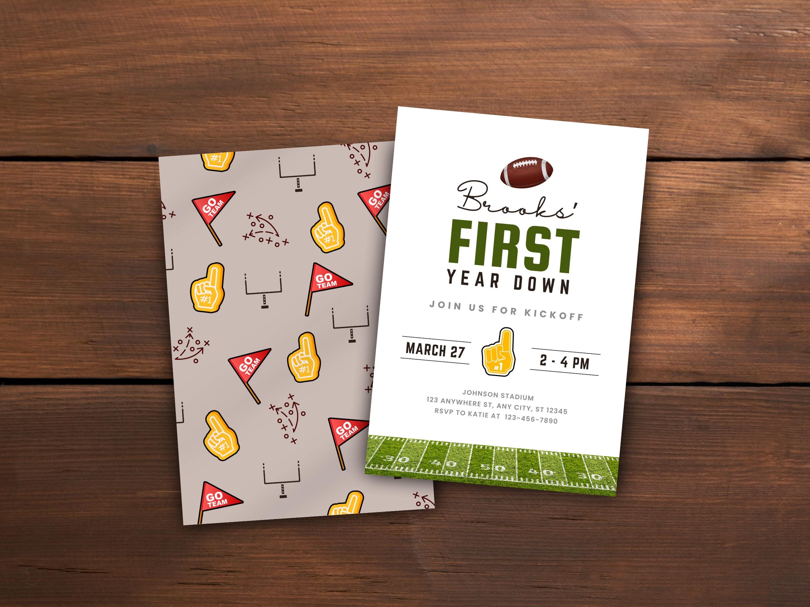 First Year Down Birthday Invitation, Football Birthday Invitation, 1st ...