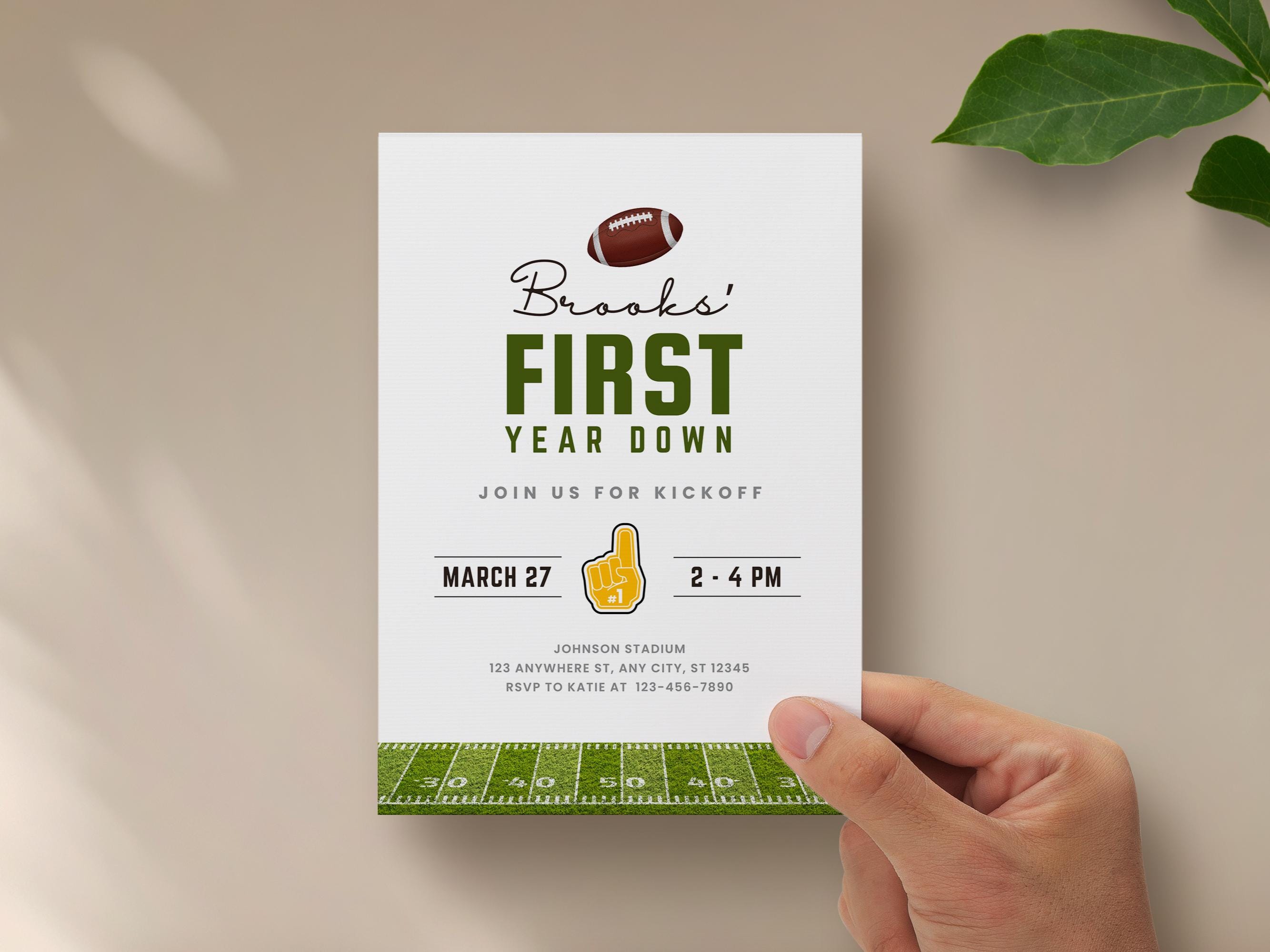 First Year Down Birthday Invitation, Football Birthday Invitation, 1st ...