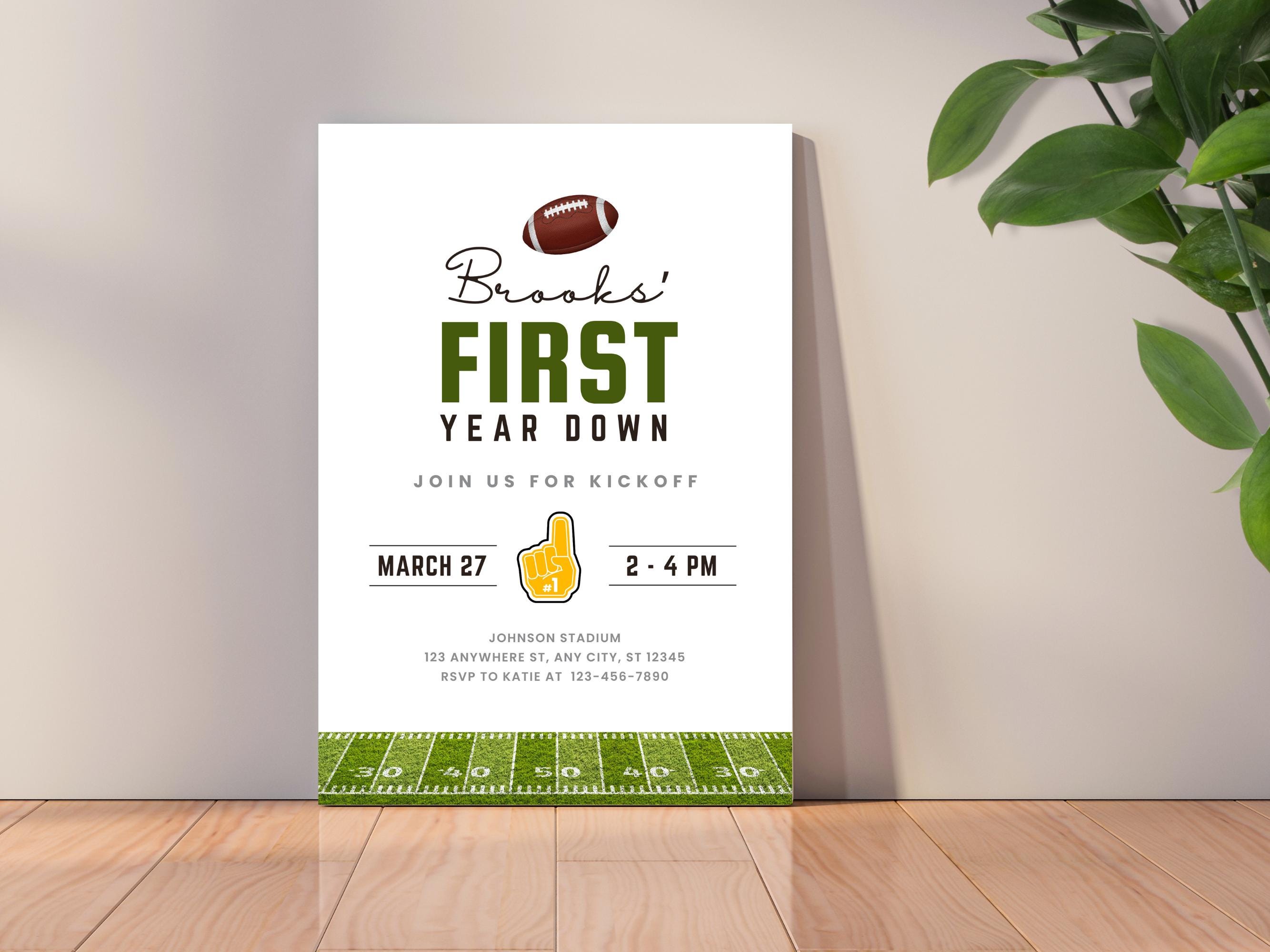 First Year Down Birthday Invitation, Football Birthday Invitation, 1st ...
