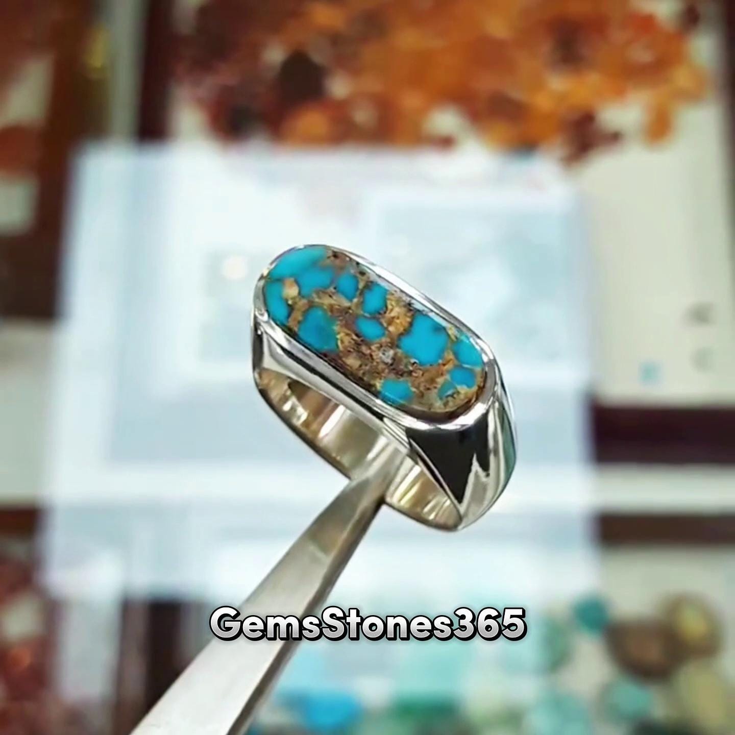 Blue Turquoise Men Ring Feroza Stone Ring Sterling Silver 925 Ring ...
