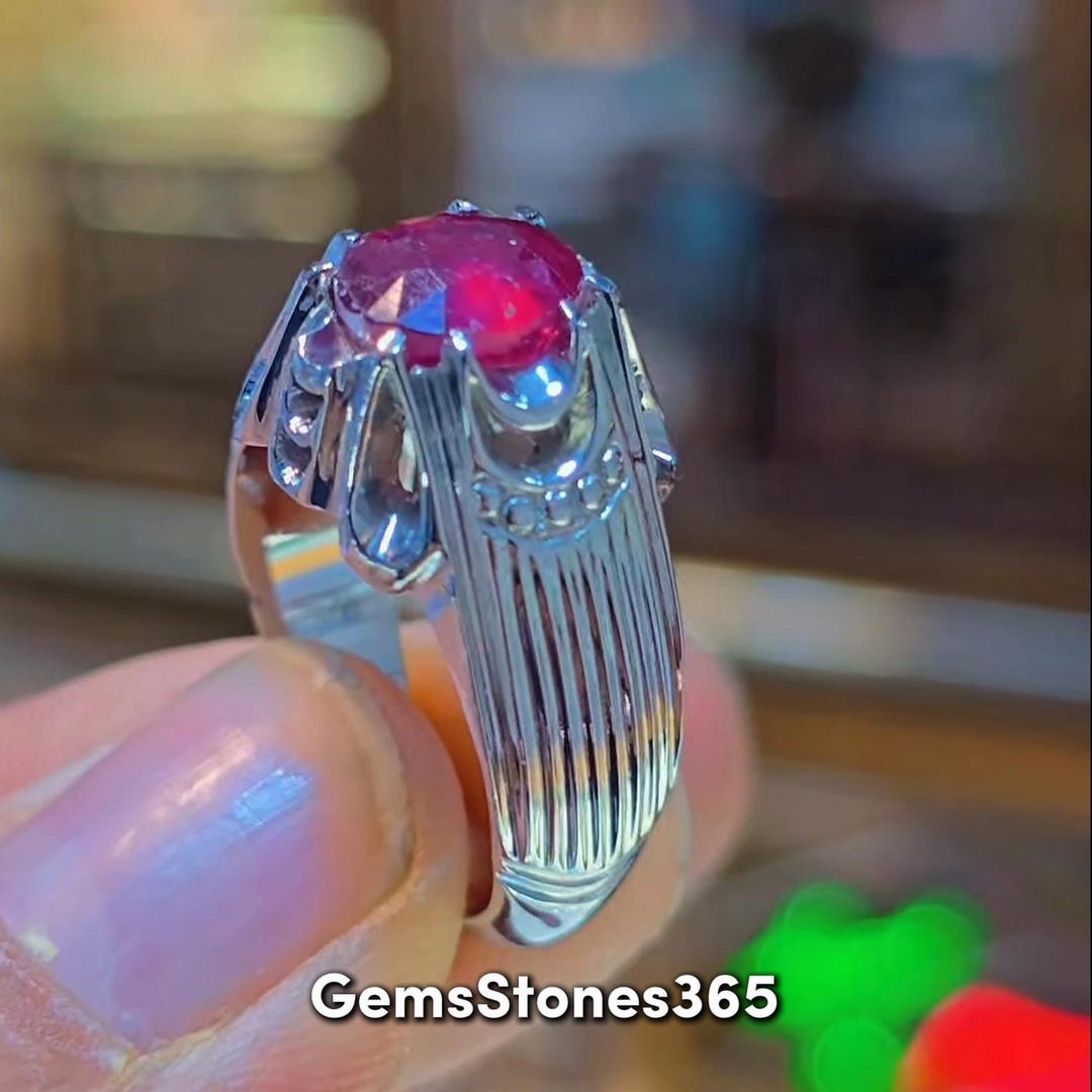 Original African Pink Ruby Ring for Men Natural Ruby 925 Sterling ...