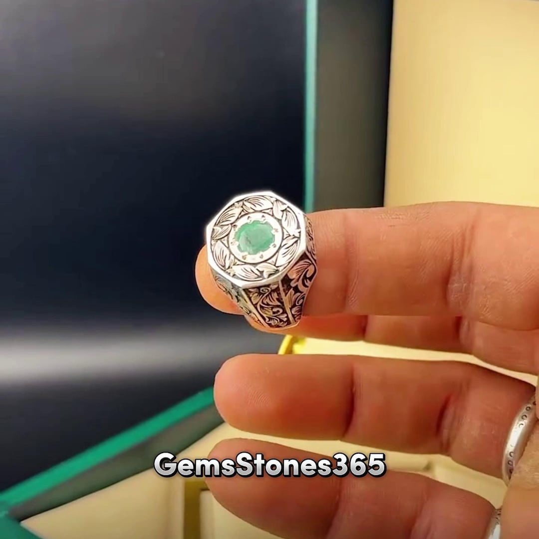 Original Emerald Zamurd Men Ring Sterling Silver 925 Ring for Mens ...