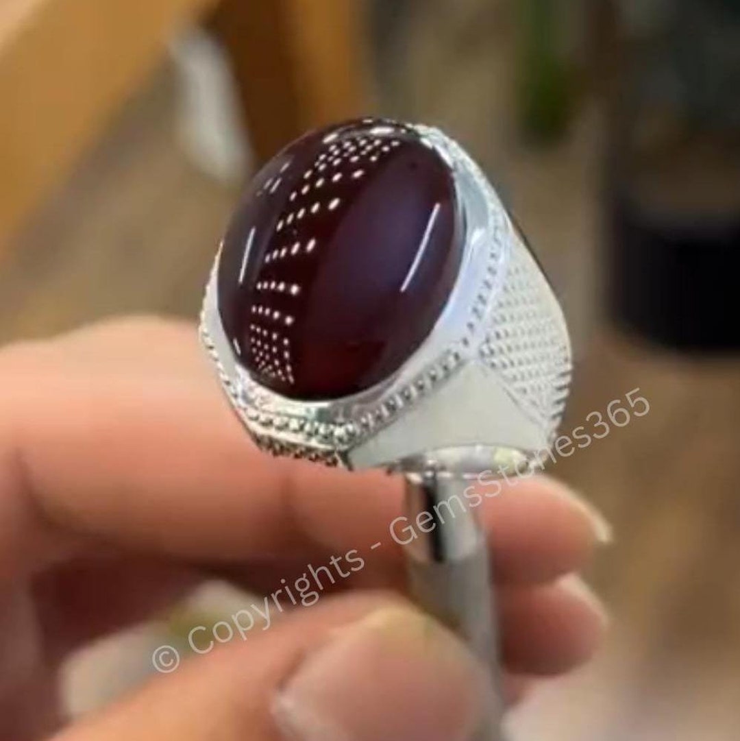 Brown Aqeeq Agate Stone Ring Handmade Sterling Silver 925 Genuine ...