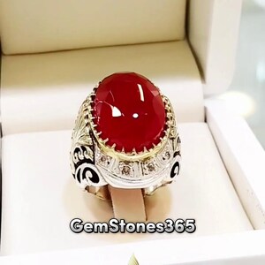 Real Mens Red Ruby Yaqoot Ring High Quality Yaqoot Ruby Gemstone Ring 925 Sterling Silver Unique ...