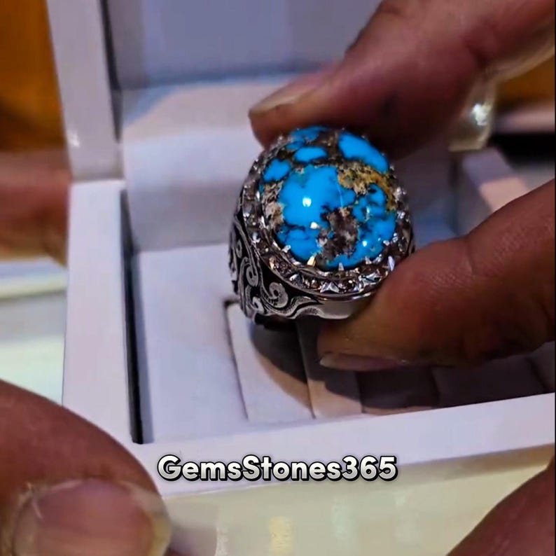 Beautiful Neeshapuri Feroza Turquoise Men Ring Real Handcrafted Feroza ...