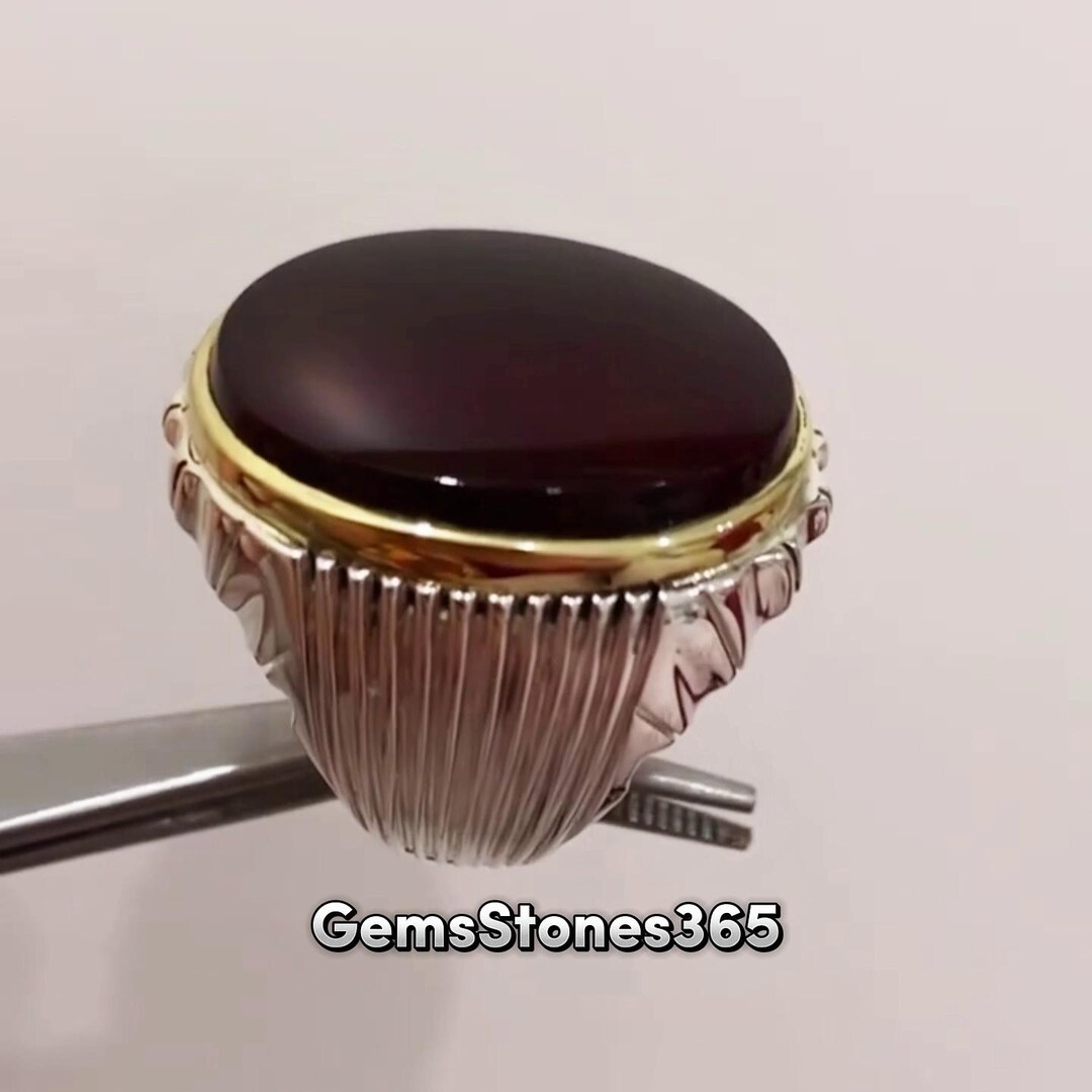 Dark Natural Black Aqeeq Agate Stone Ring in 925 Sterling Silver ...