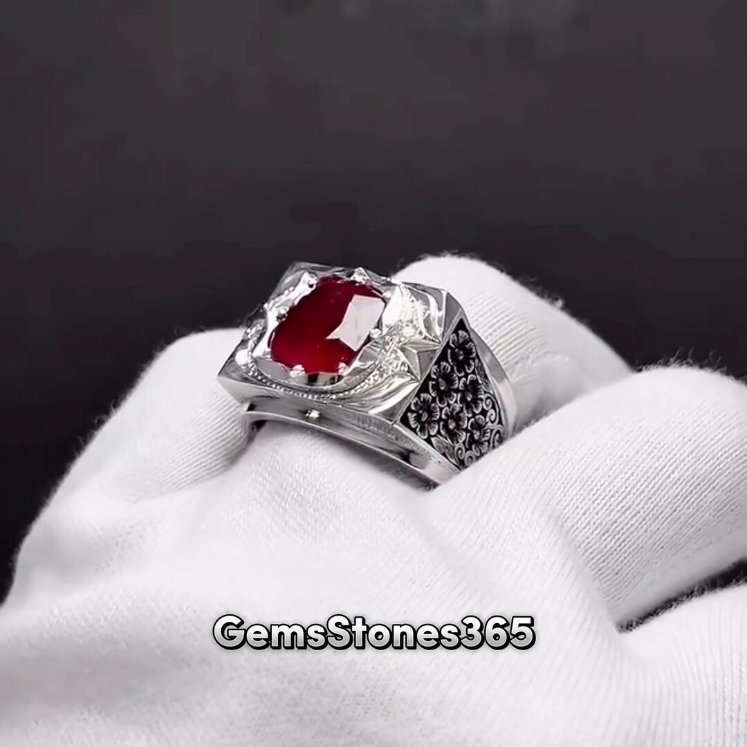 Original Red Ruby Yaqoot Ring for Men Real Handcrafted Yaqoot Ruby Ring Unique Natural Ruby ...