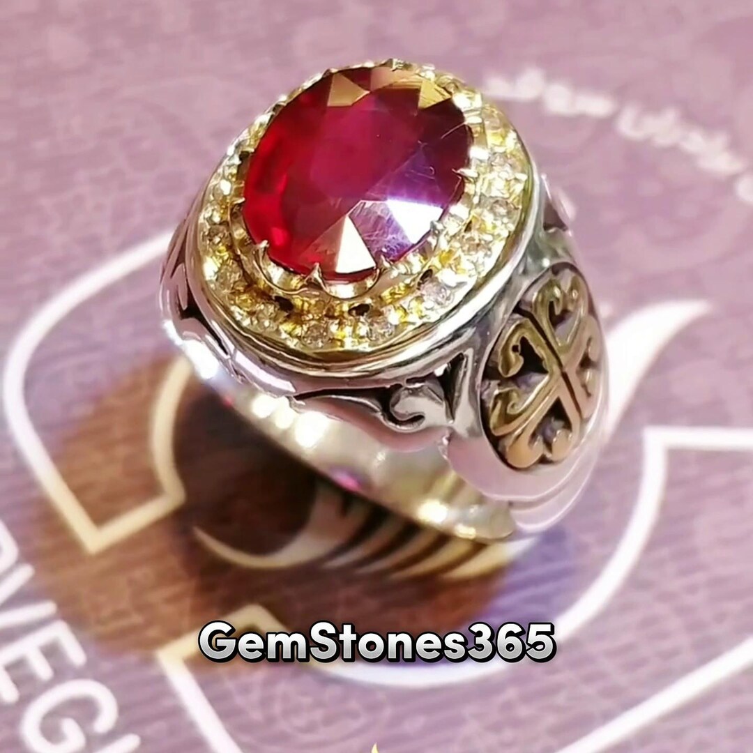 Beautiful Mens Red Ruby Yaqoot Ring Handmade 925 Sterling Silver ...