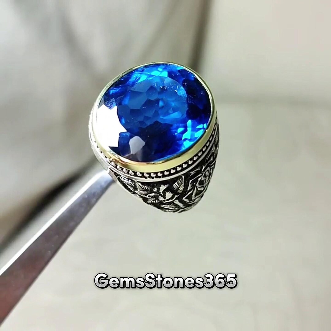 Beautiful Blue Topaz Men Ring 925 Sterling Silver Handmade Men's Ring ...