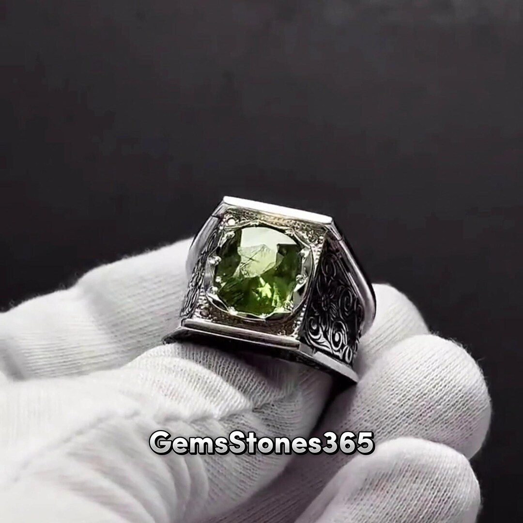 Real Green Peridot Mens Ring Original 925 Sterling Silver Handcrafted ...