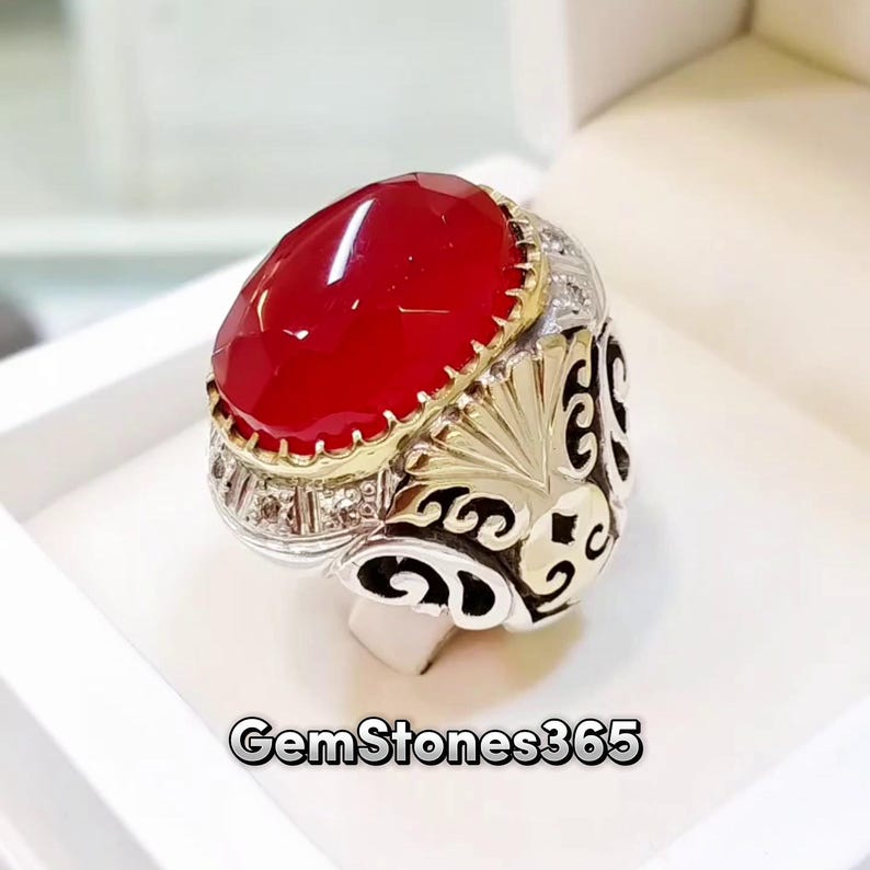 Real Mens Red Ruby Yaqoot Ring High Quality Yaqoot Ruby Gemstone Ring 925 Sterling Silver Unique ...