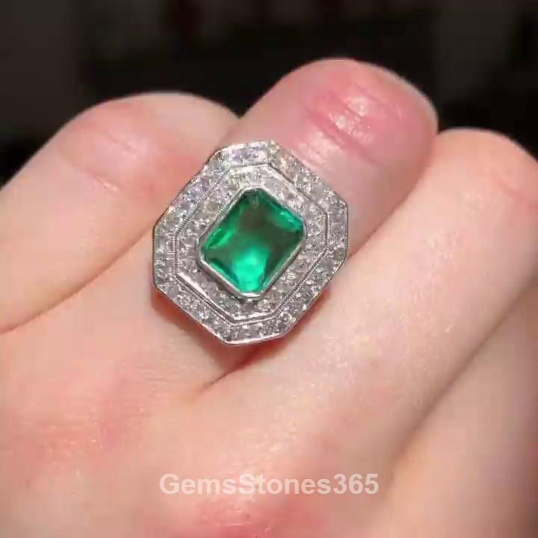 Beautiful Natural Green Gemstone Wedding Ladies Ring Handcrafted 925 ...