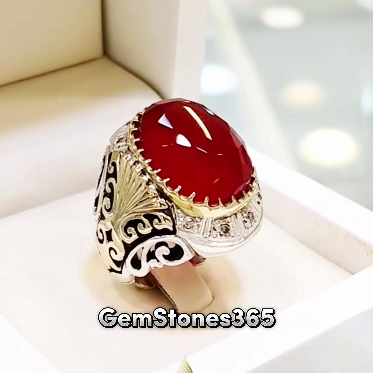 Real Mens Red Ruby Yaqoot Ring High Quality Yaqoot Ruby Gemstone Ring 925 Sterling Silver Unique ...