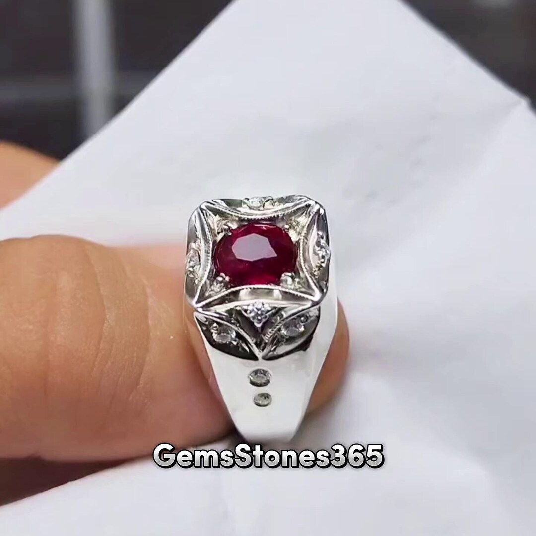 Exceptional Red Ruby Yaqoot Ring for Men Unique Design Ruby Ring Top Tier Ruby Gemstone Ring in ...