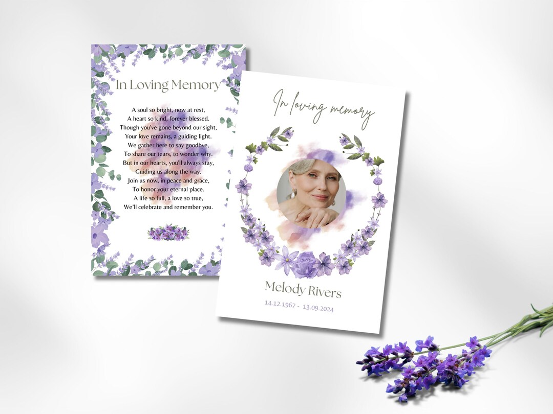 Elegant Funeral Card Template | Printable Memorial Invitation ...