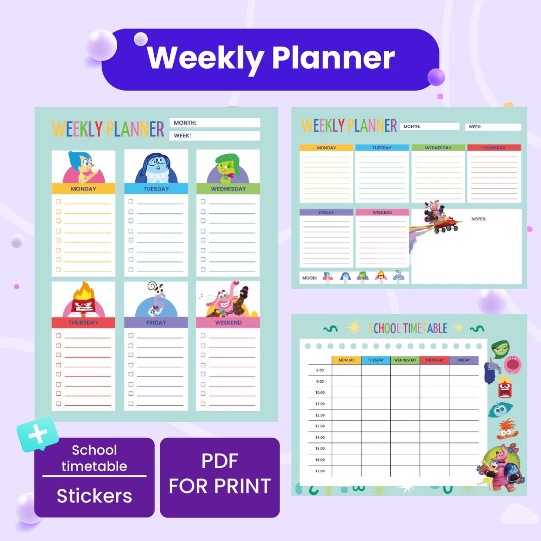 Children's Weekly Planner Inside Out, School Timetable, Stickers ...