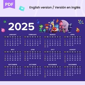 Calendar 2025 Printable, Kids Calendar 2025, Inside Out, Calendar 2025 ...