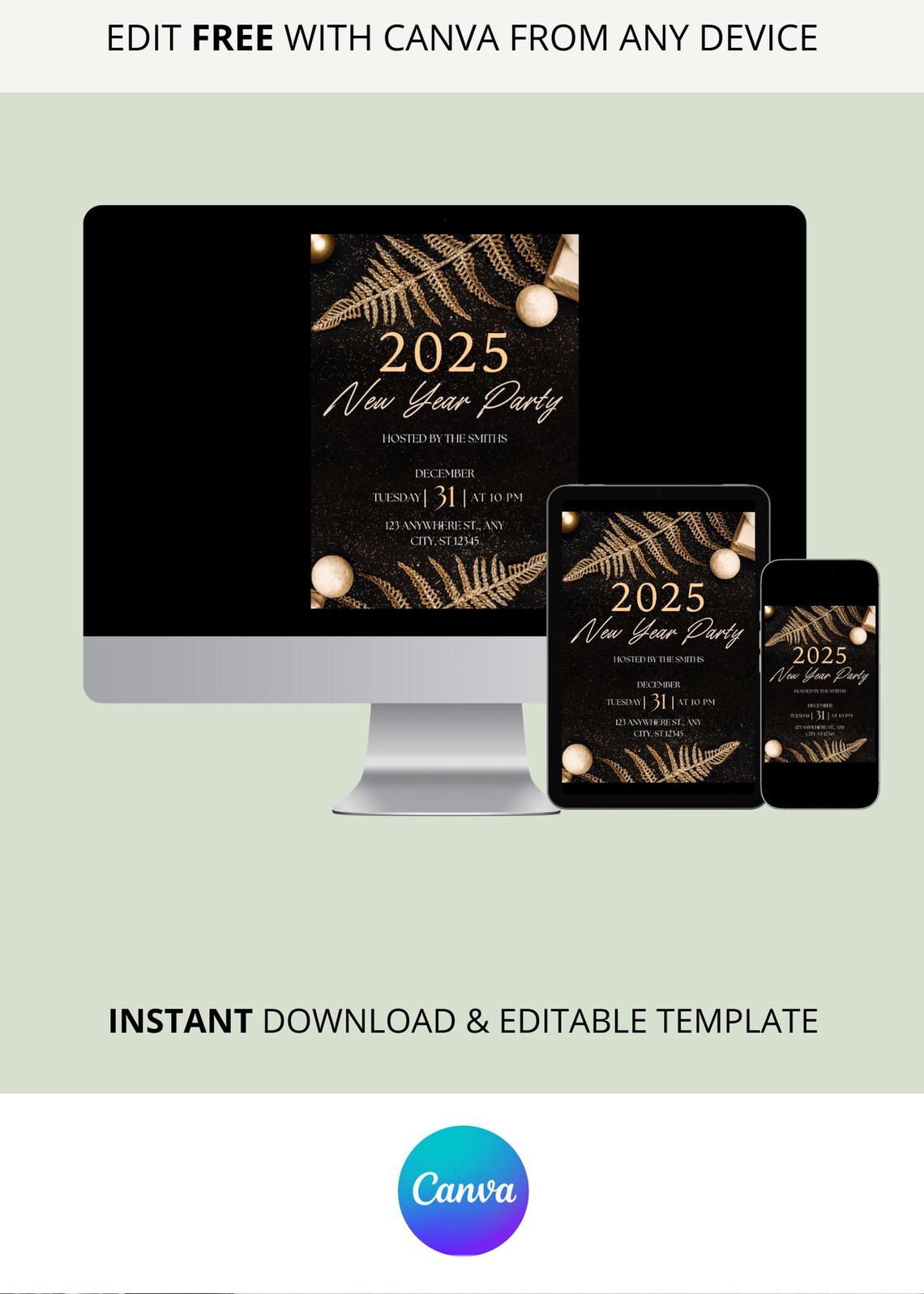 Elegant 2025 New Year Party Invitation – Digital Download - Etsy