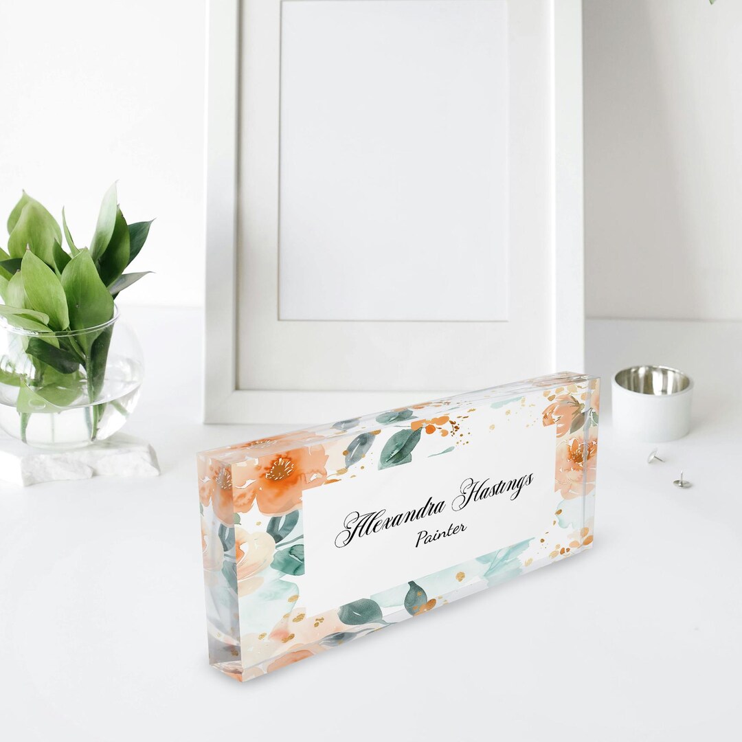 Floral Desk Name Plate, Custom Desk Name Plaque, Floral Name Plate ...