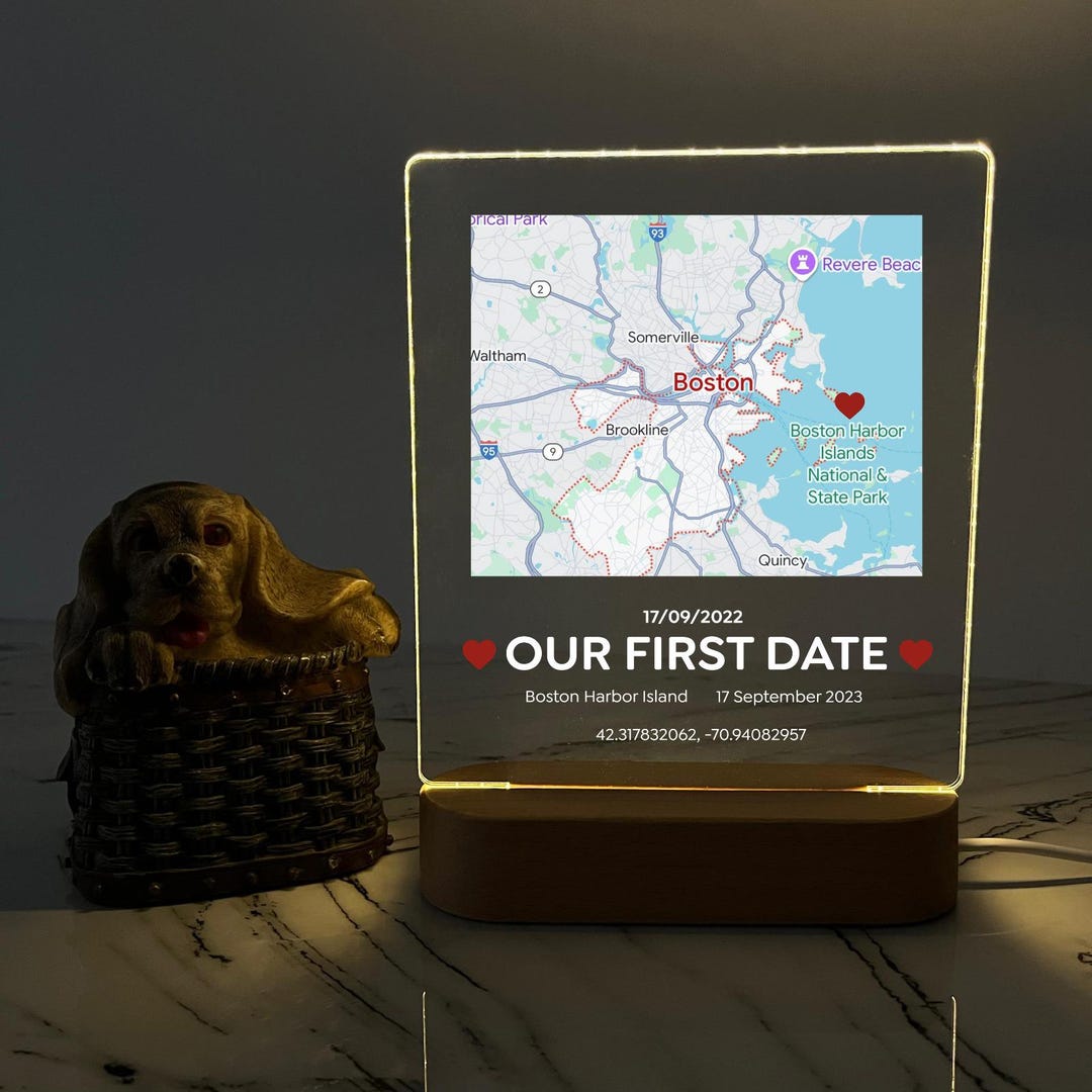 Custom Our First Date Map Night Light, Where We Met Map, First Date ...