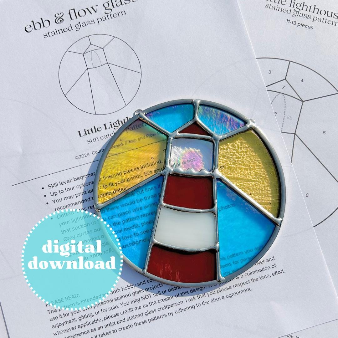 Stained Glass PATTERN - Little Lighthouse - DIGITAL Download - Ocean Lover - Nautical Art - Etsy