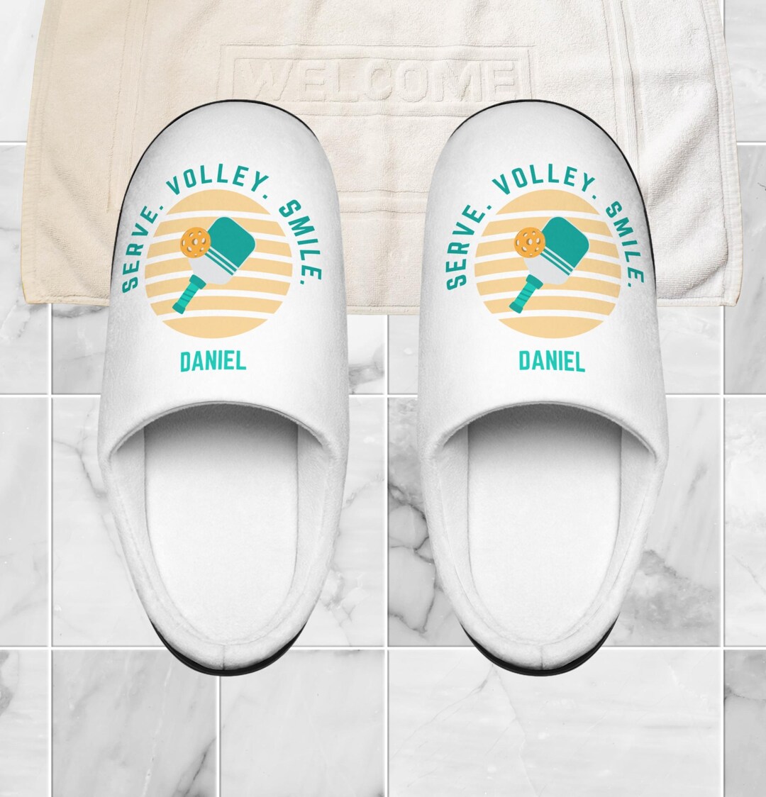 Serve, Volley, Smile - Pickleball Customizable Men's Slippers ...