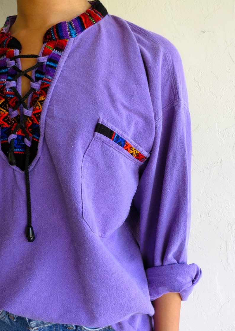 Purple Aztec Cotton Lace up Vintage Mexican Style Tunic - Etsy