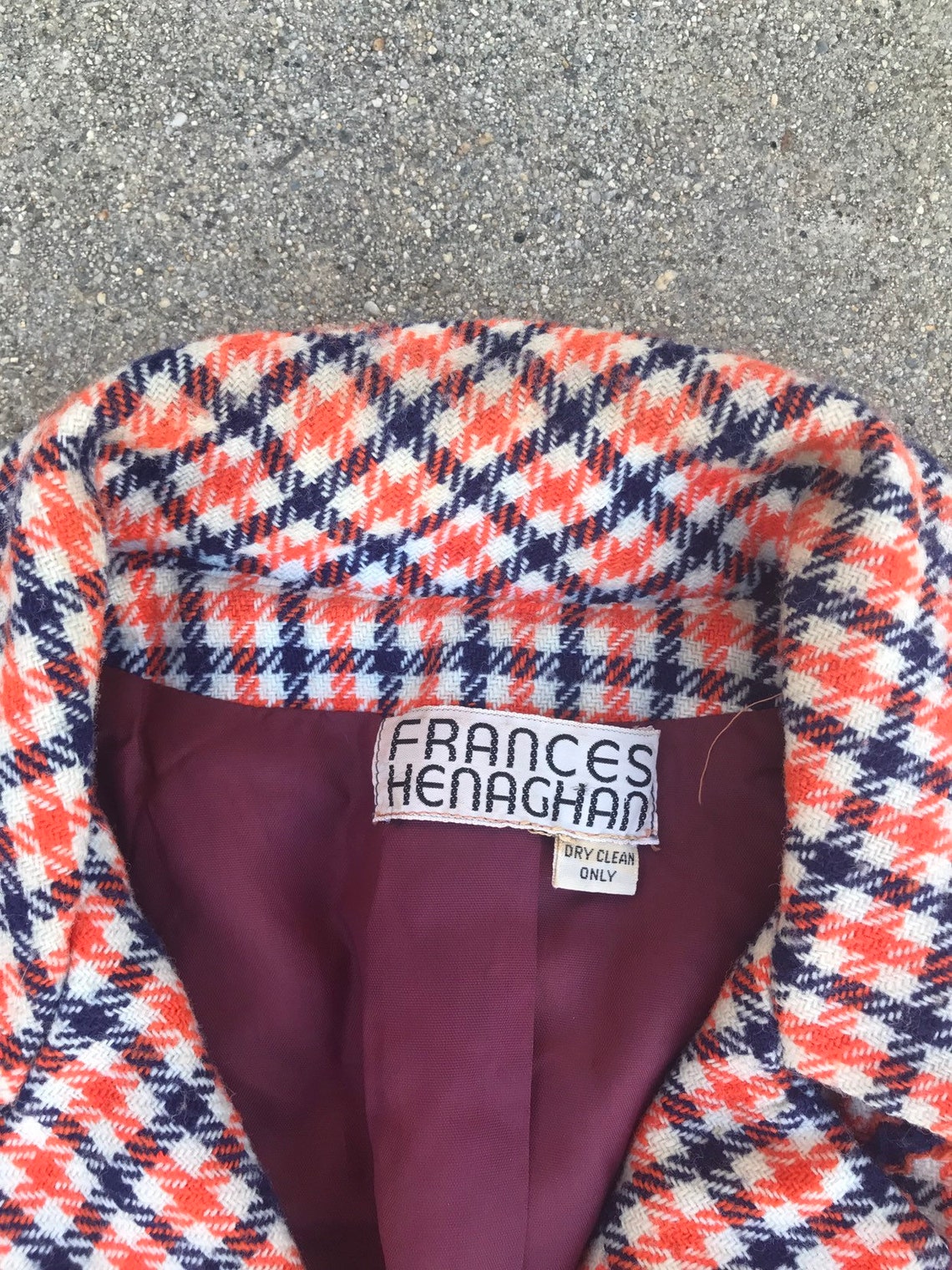 Frances Henaghan Orange and Navy Blue Plaid 70s Matador Jacket Size ...