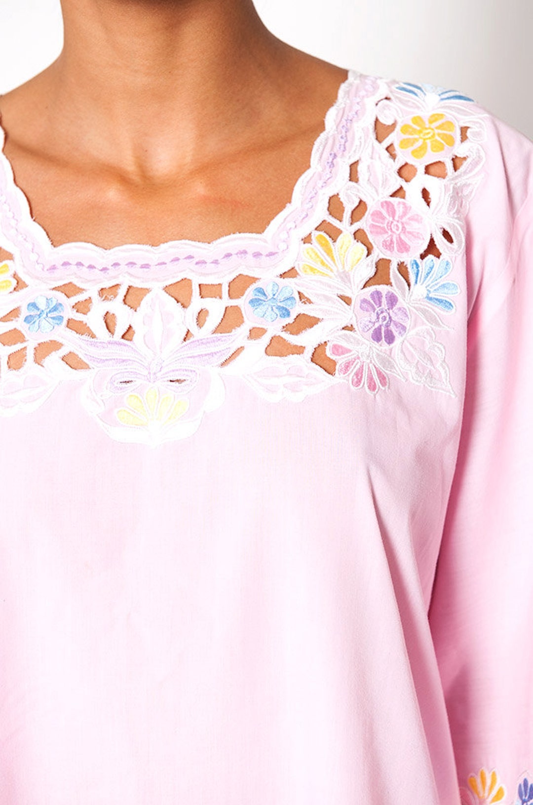 The Pastel Pink Cut Out Floral Ethnic Tunic Blouse - Etsy