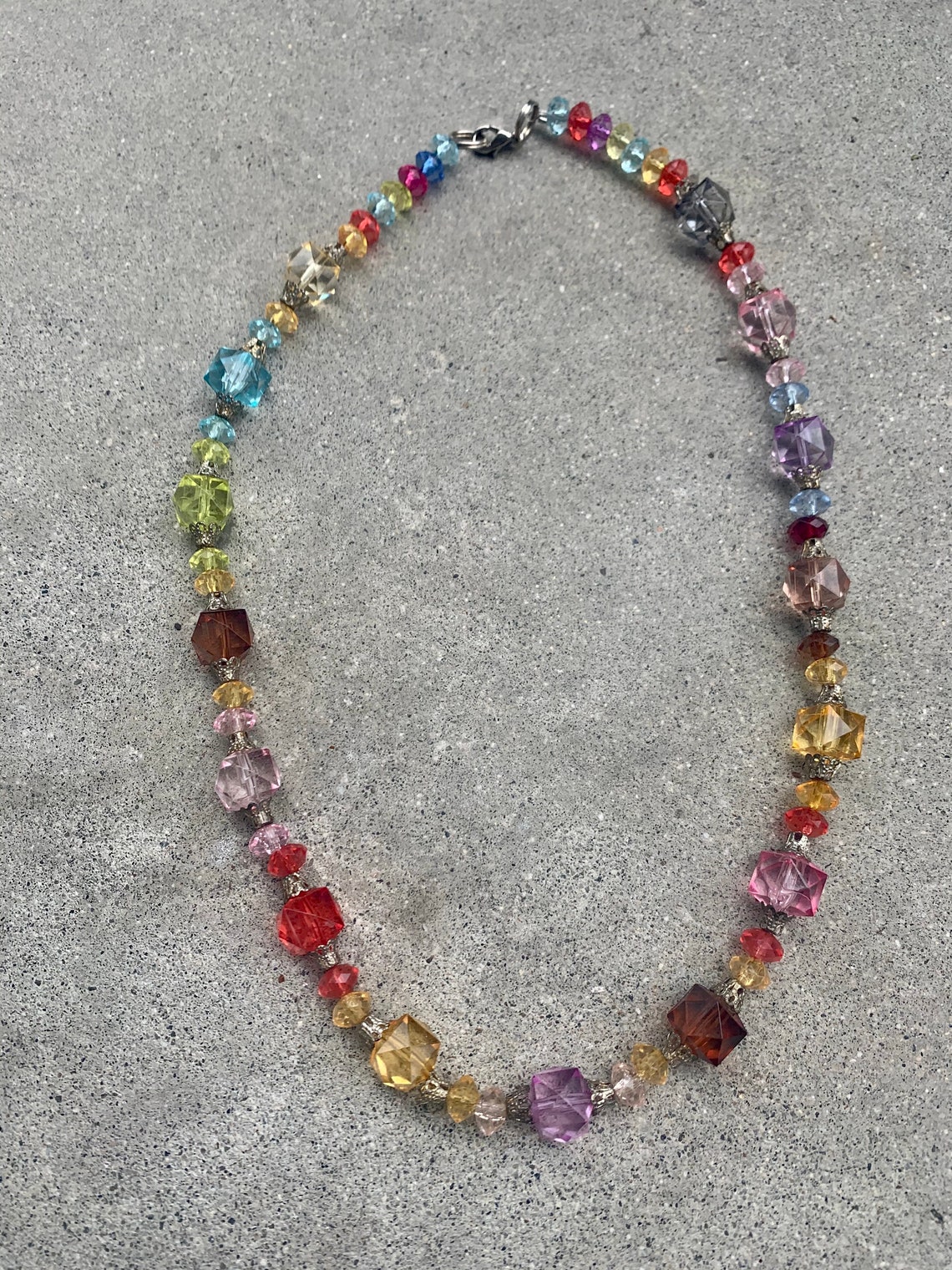Rainbow Candy Colored Beaded Vintage Necklace - Etsy