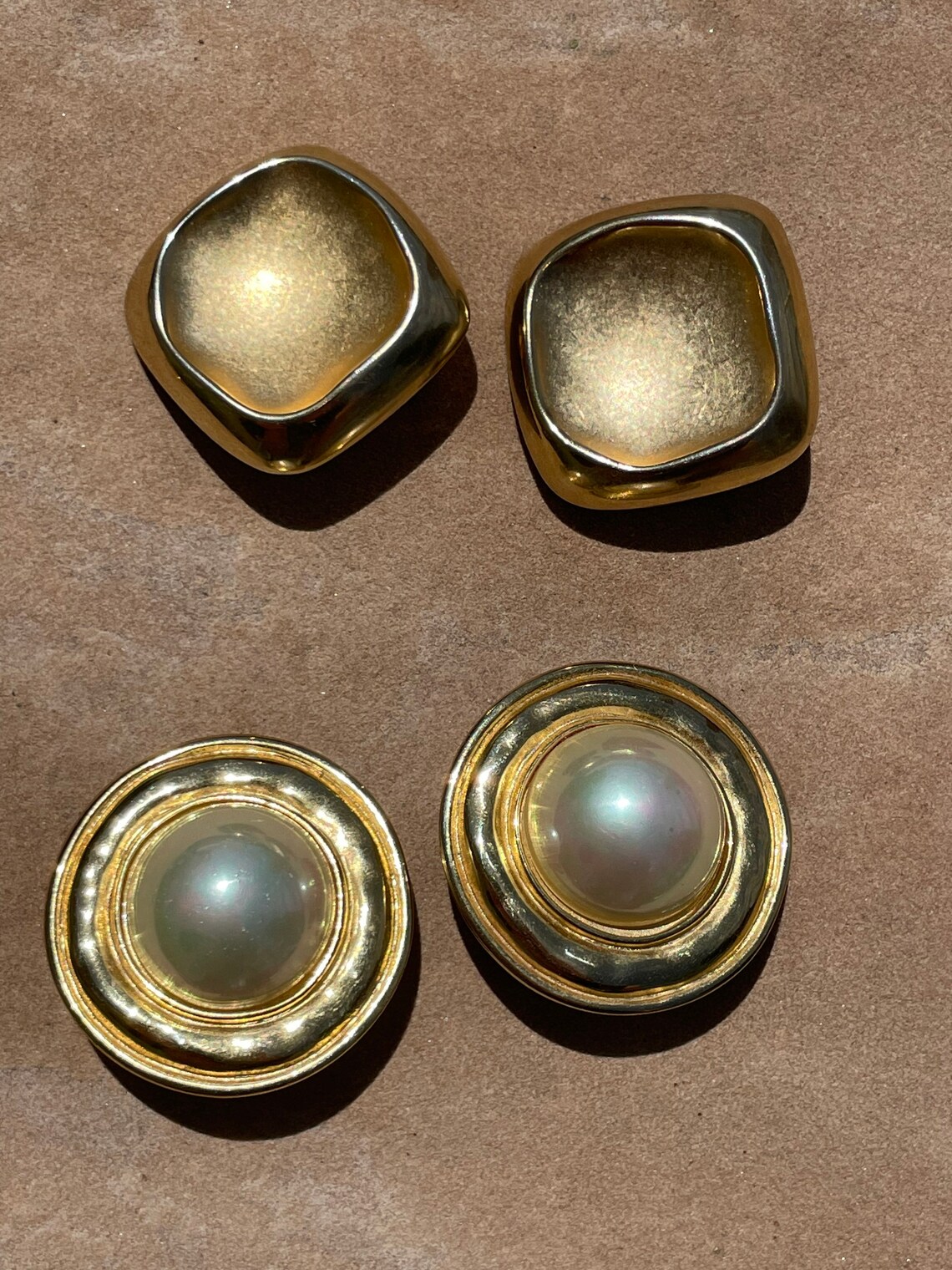 Erwin Pearl Concave Gold Plated Vintage 90s Square Clip on - Etsy