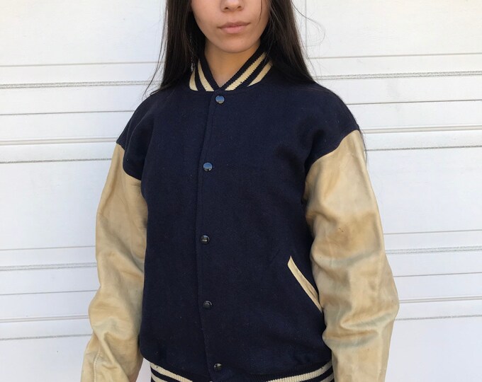 Navy and Beige Vintage Letterman Varsity Athletic 1970s Jacket - Etsy