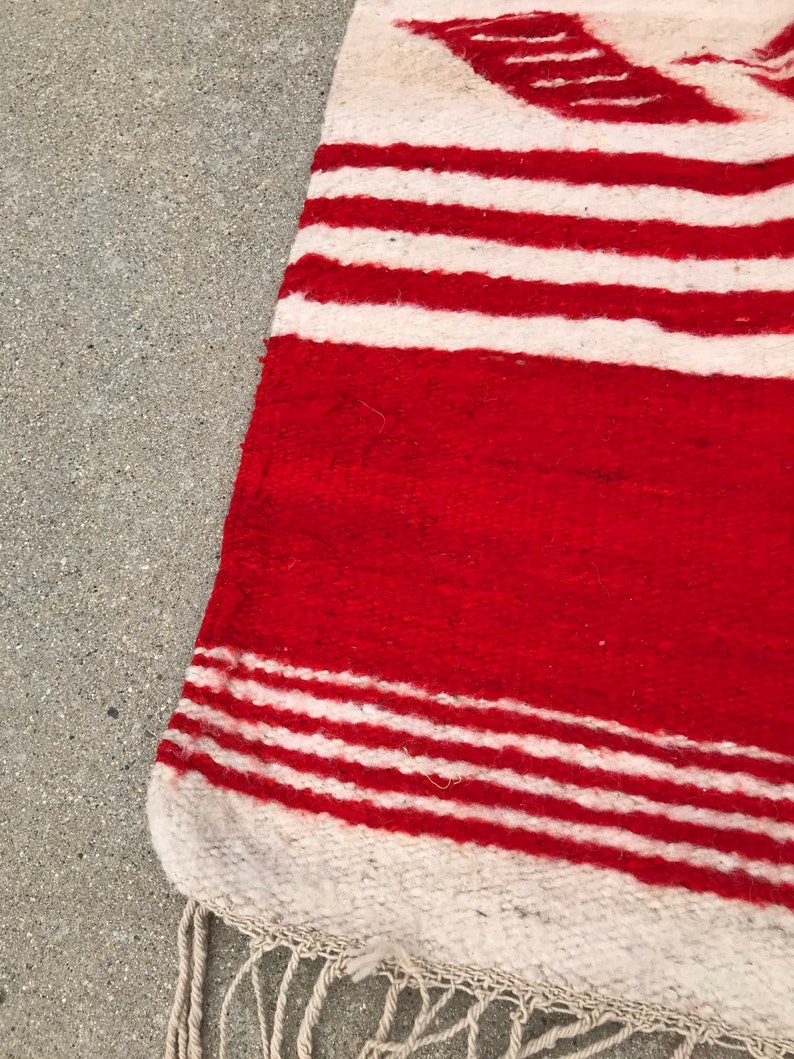 Vintage Vibrant Red and Beige Mexican Aztec Wool Blanket Rug - Etsy