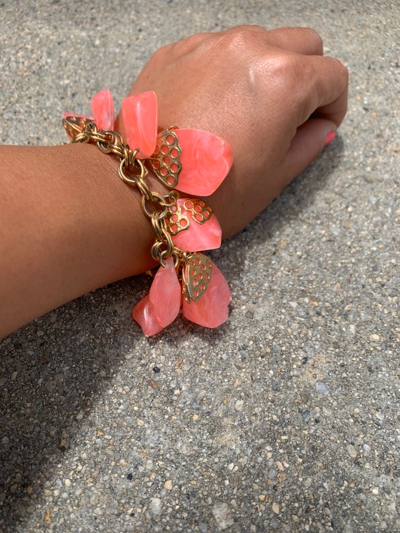 Pink Resin Chunky Retro Costume Jewelry Charm Bracelet | Etsy